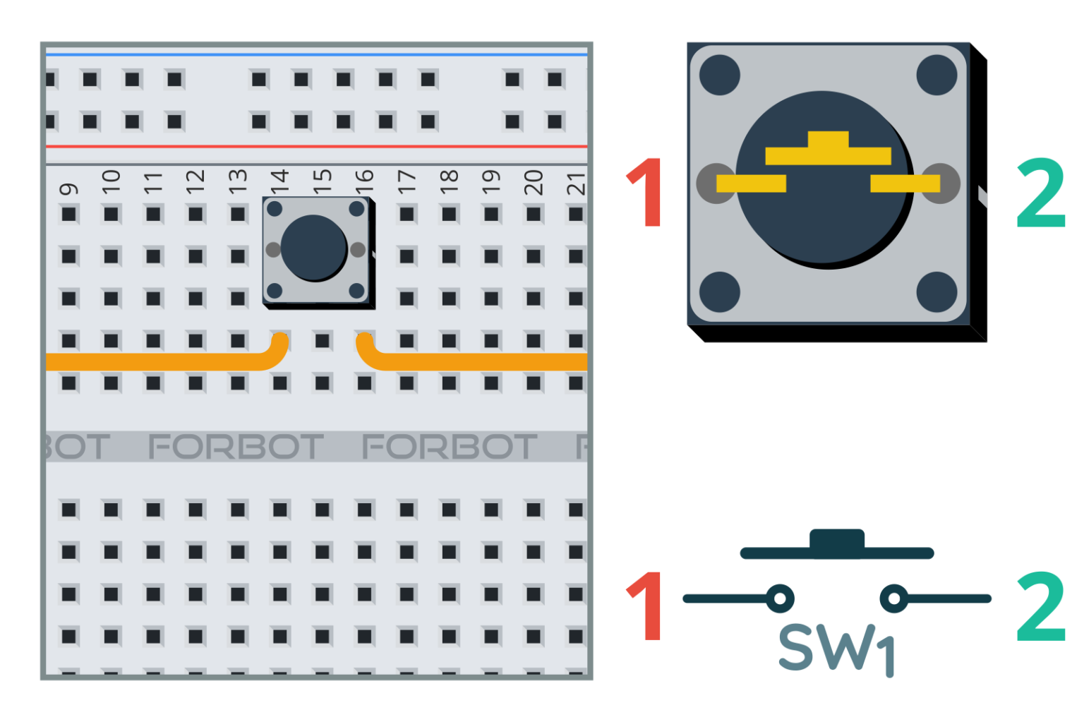 Kontaktrony, przyciski i diody RGB w kursie elektroniki • FORBOT